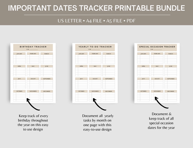 Important Dates Tracker Printable Bundle (PDF) - Etsy