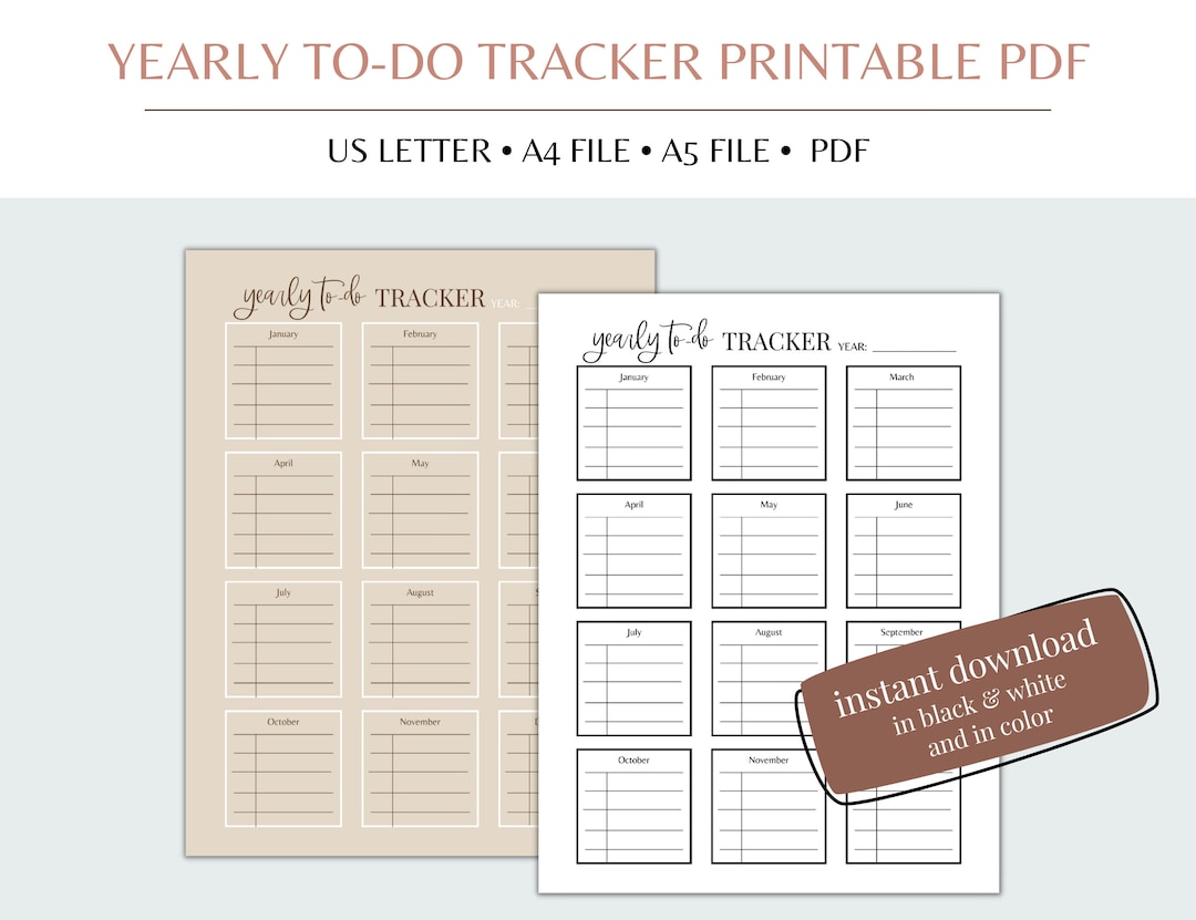 Yearly To-do Tracker Printable, Task Reminder (PDF Download) - Etsy