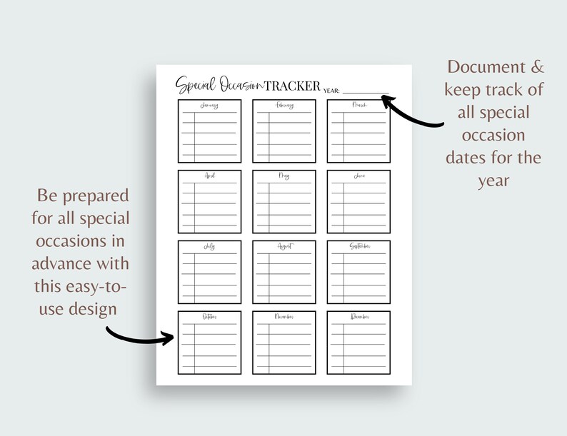 Important Dates Printable, Birthday Tracker List, Yearly Calendar ...