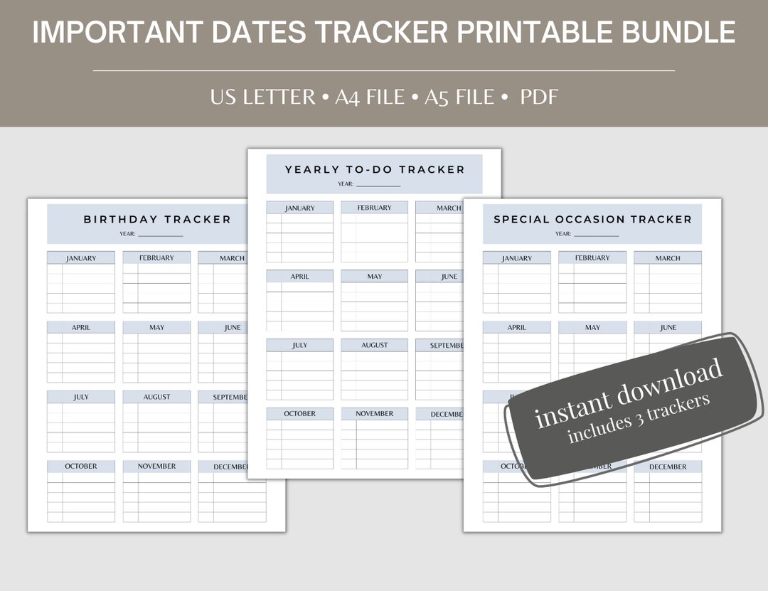 Birthday Tracker List, Birthday Log, Important Dates Printable, Yearly ...