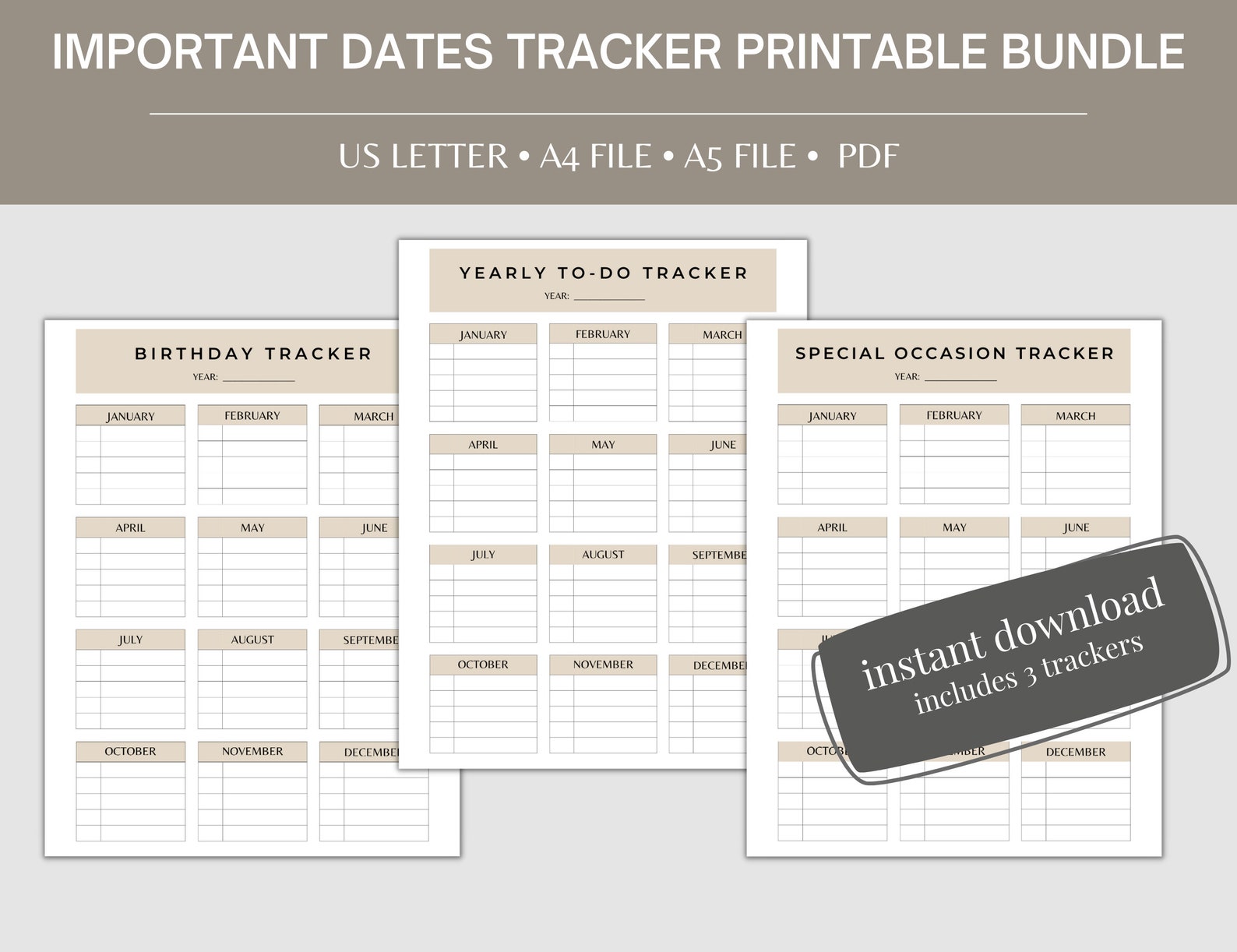 Important Dates Tracker Printable Bundle (PDF) - Etsy