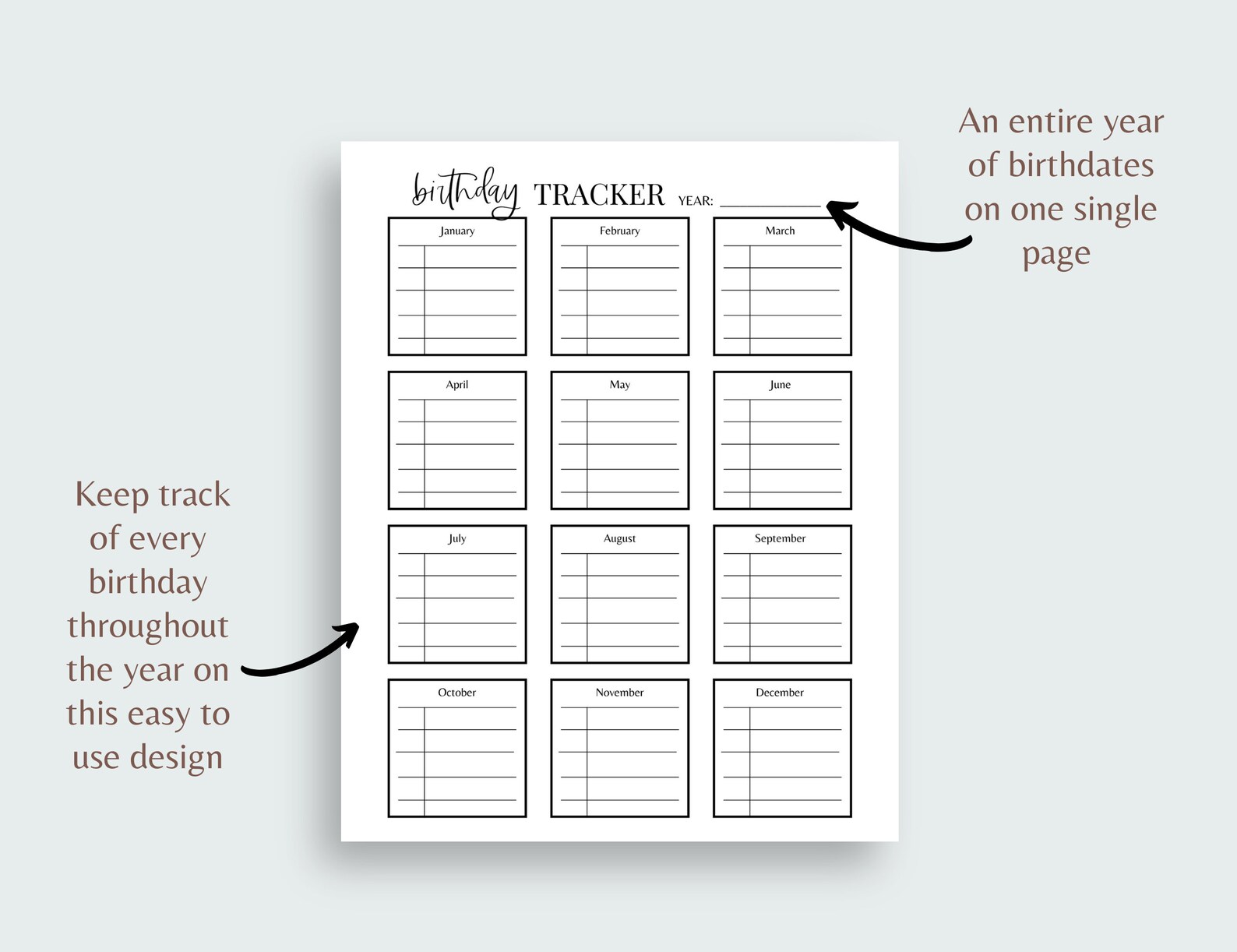 Important Dates Printable, Birthday Tracker List, Yearly Calendar ...