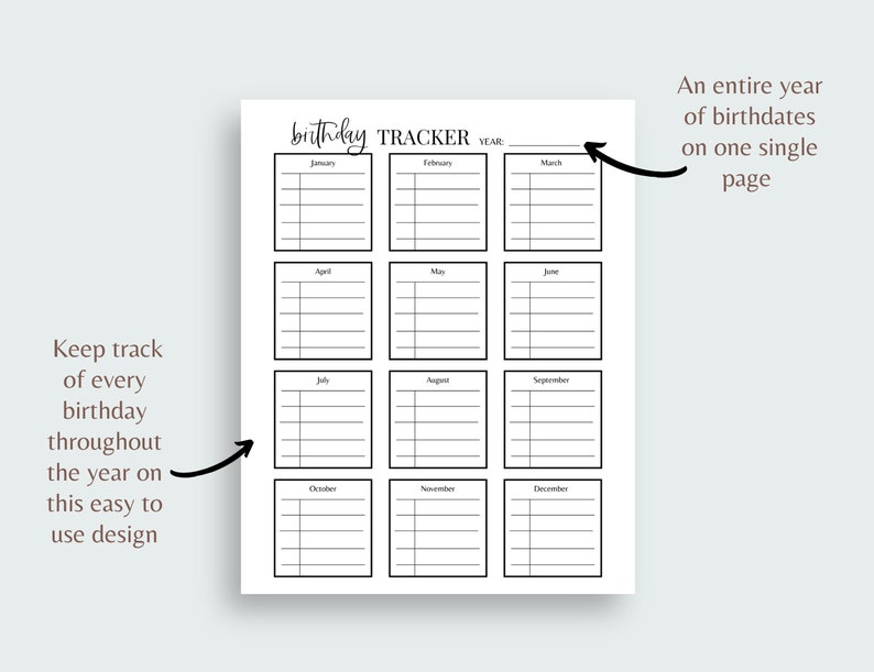 Important Dates Printable, Birthday Tracker List, Yearly Calendar ...