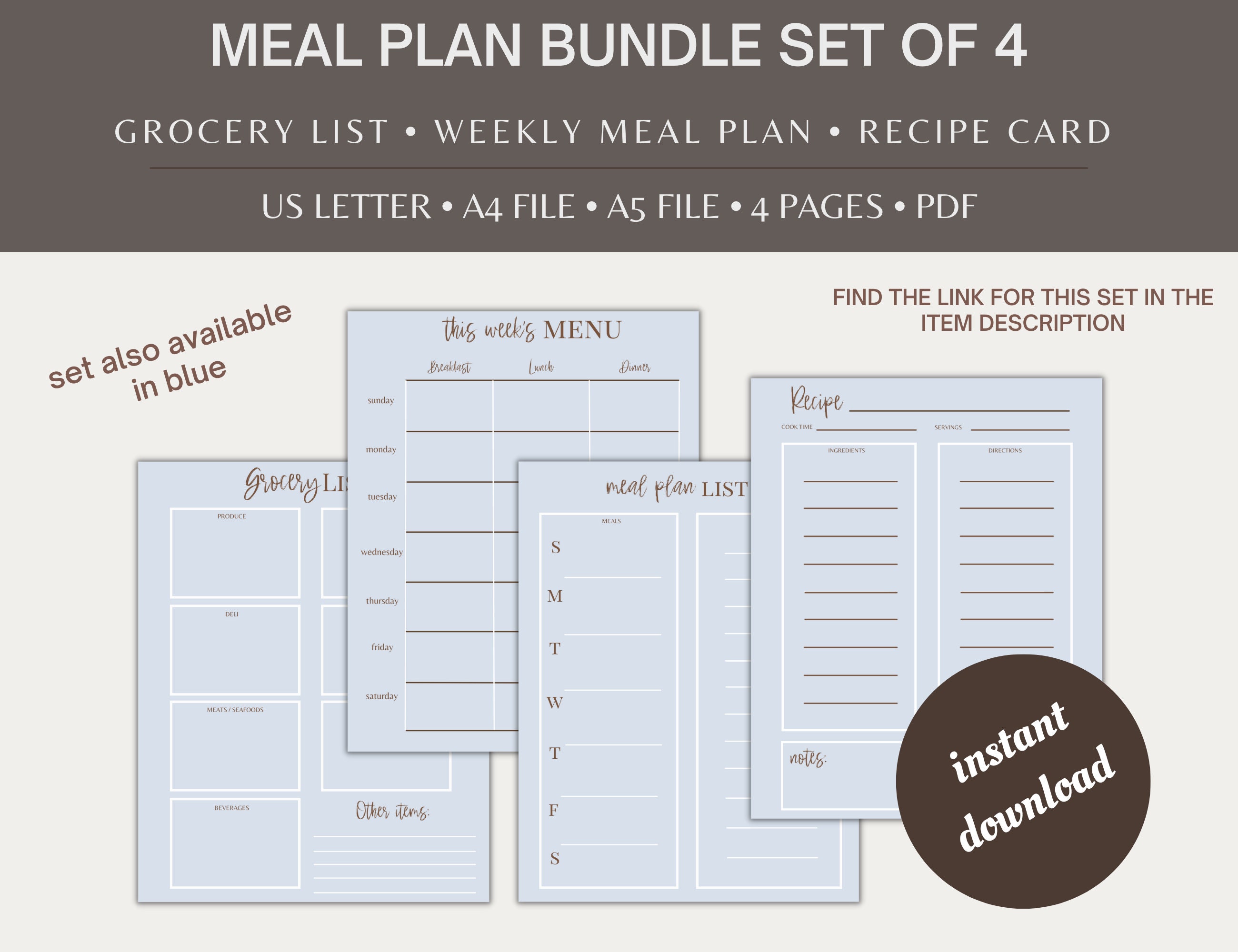 Meal Planner Printable, Grocery List, Meal Planner and Grocery List ...