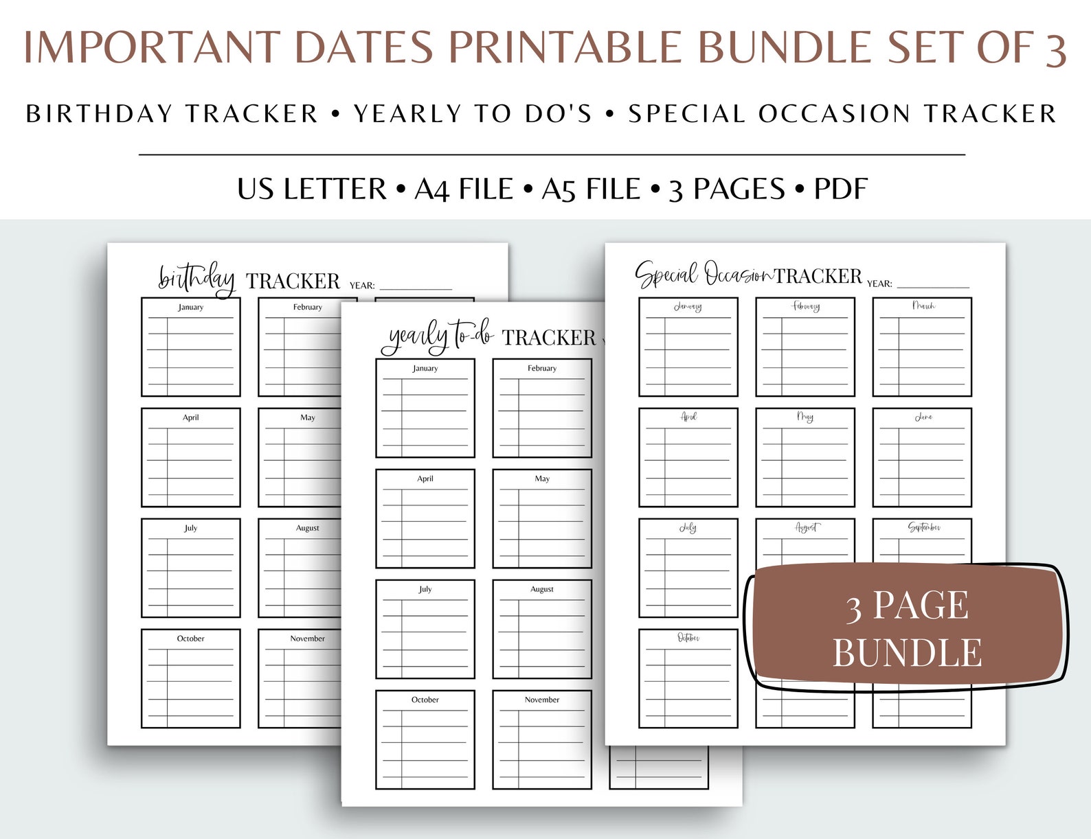 Important Dates Printable, Birthday Tracker List, Yearly Calendar ...