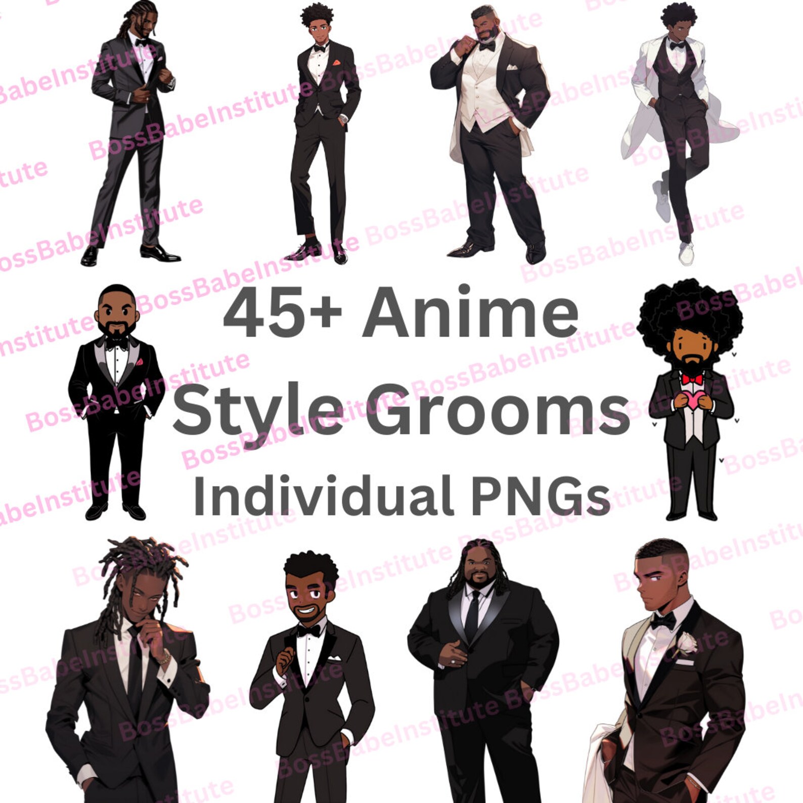 Black Grooms in Tuxedos, Black Men Clipart, Handsome Black Men Clipart ...