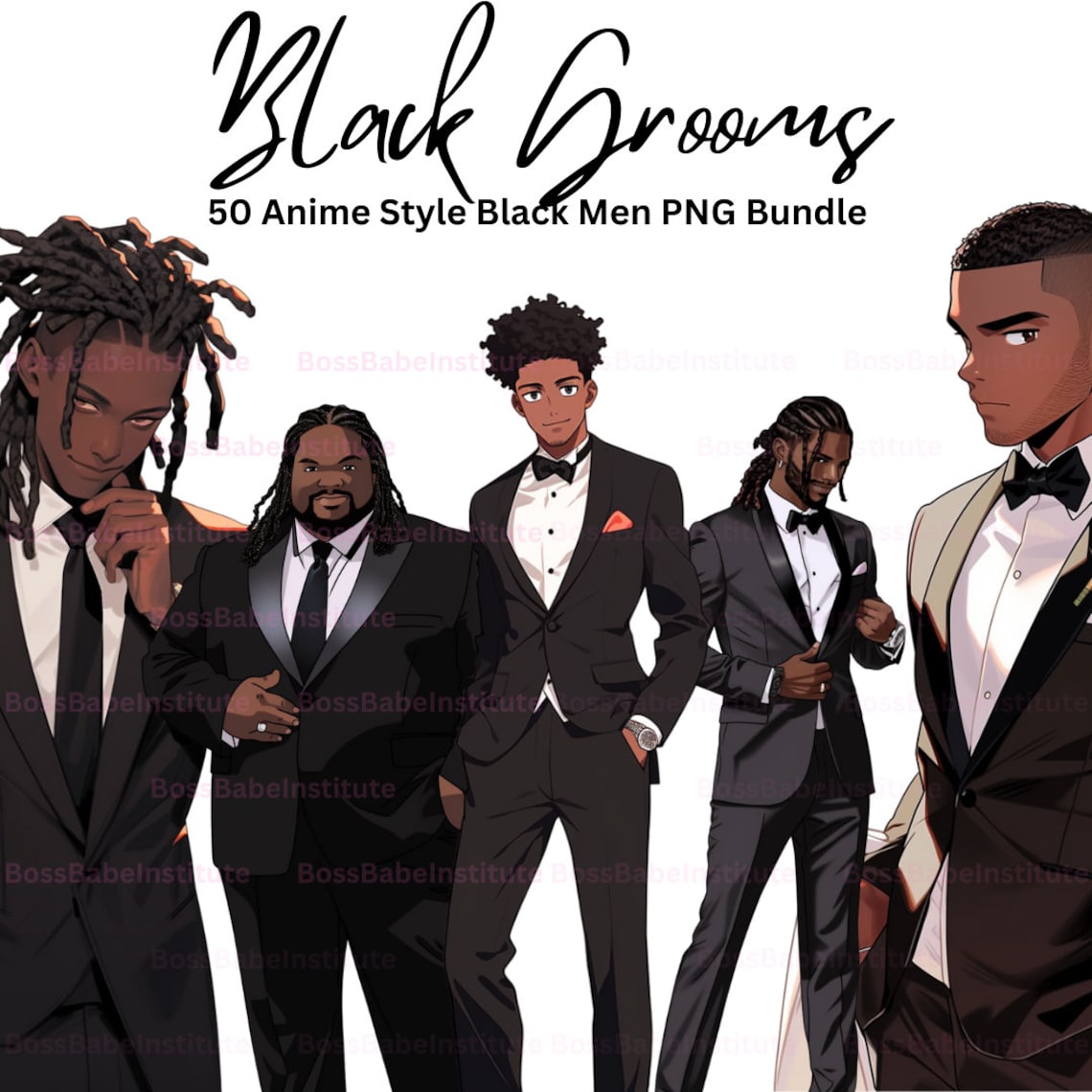 Black Grooms in Tuxedos, Black Men Clipart, Handsome Black Men Clipart ...
