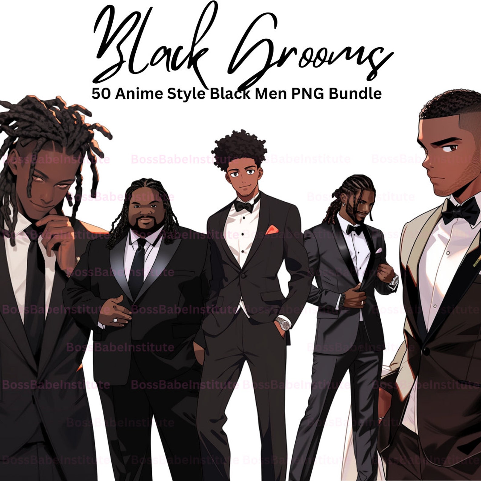 Black Grooms in Tuxedos, Black Men Clipart, Handsome Black Men Clipart ...
