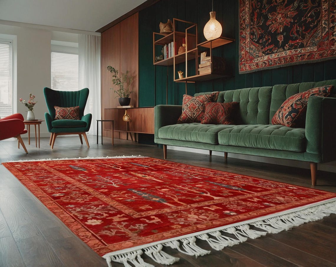 Red Vintage Rug, Classic Vintage Rug, Vintage Rug for Living Room ...
