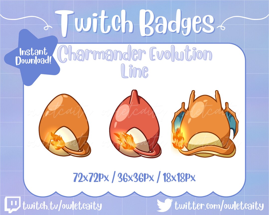 Charmander, Charmeleon & Charizard Pokemon Egg Twitch Sub / Bit Badges ...