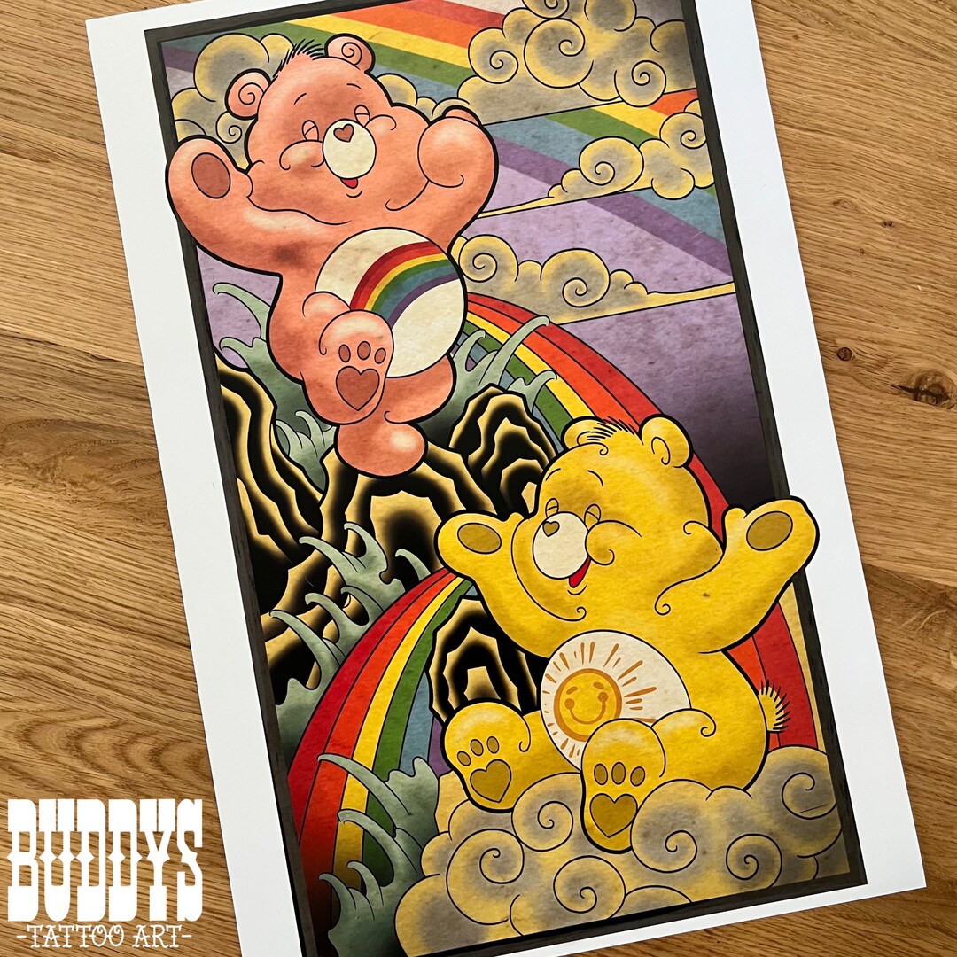 Care Bears Inspired Japanese Style Tattoo Art Print - Etsy
