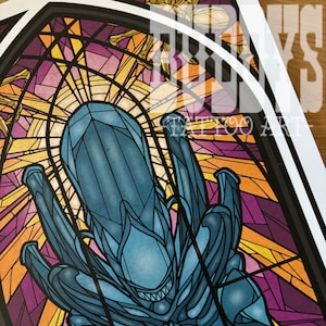 Alien Xenomorph Inspired Traditional Stained Glass Religious Tattoo ...