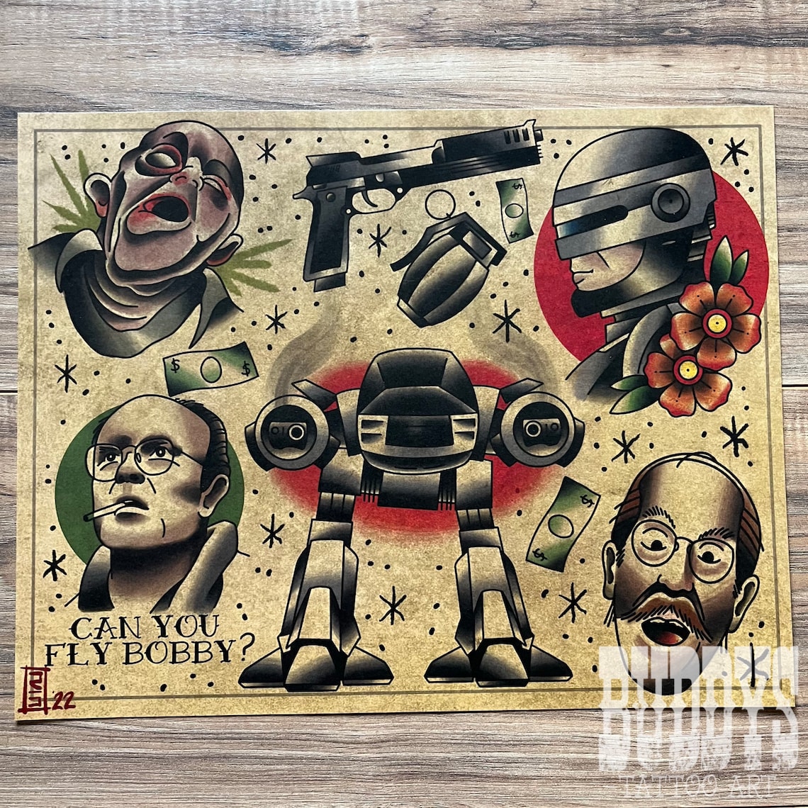 Robocop American Traditional Tattoo Flash Sheet - Etsy