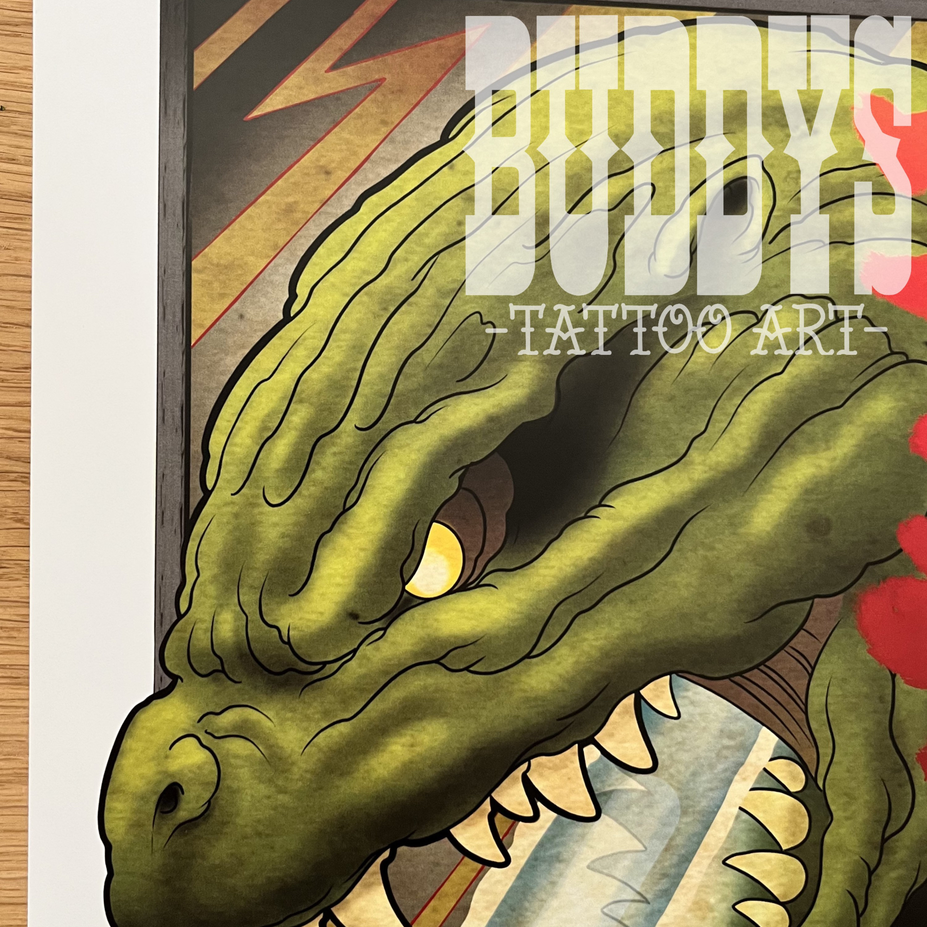 Godzilla Inspired Japanese Style Tatoo Art Print - Etsy