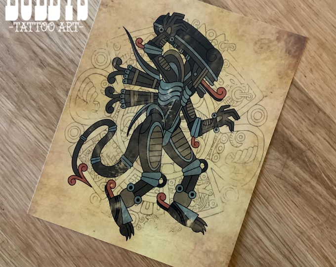 Alien Xenomorph Inspired Aztec Style Art Print - Etsy