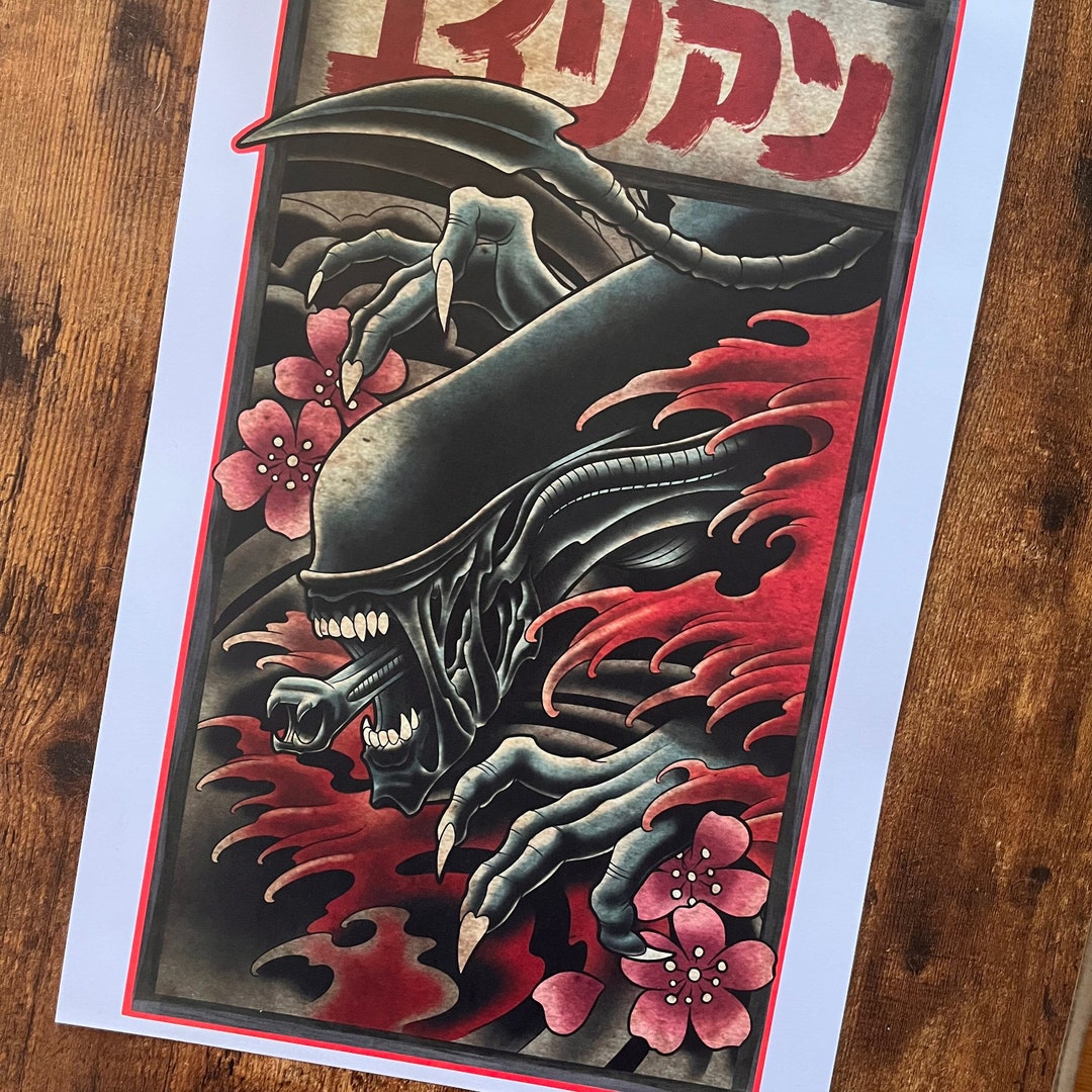 Alien Xenomorph Inspired Japanese Tattoo Style Art Print - Etsy