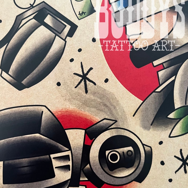 Robocop American Traditional Tattoo Flash Sheet - Etsy