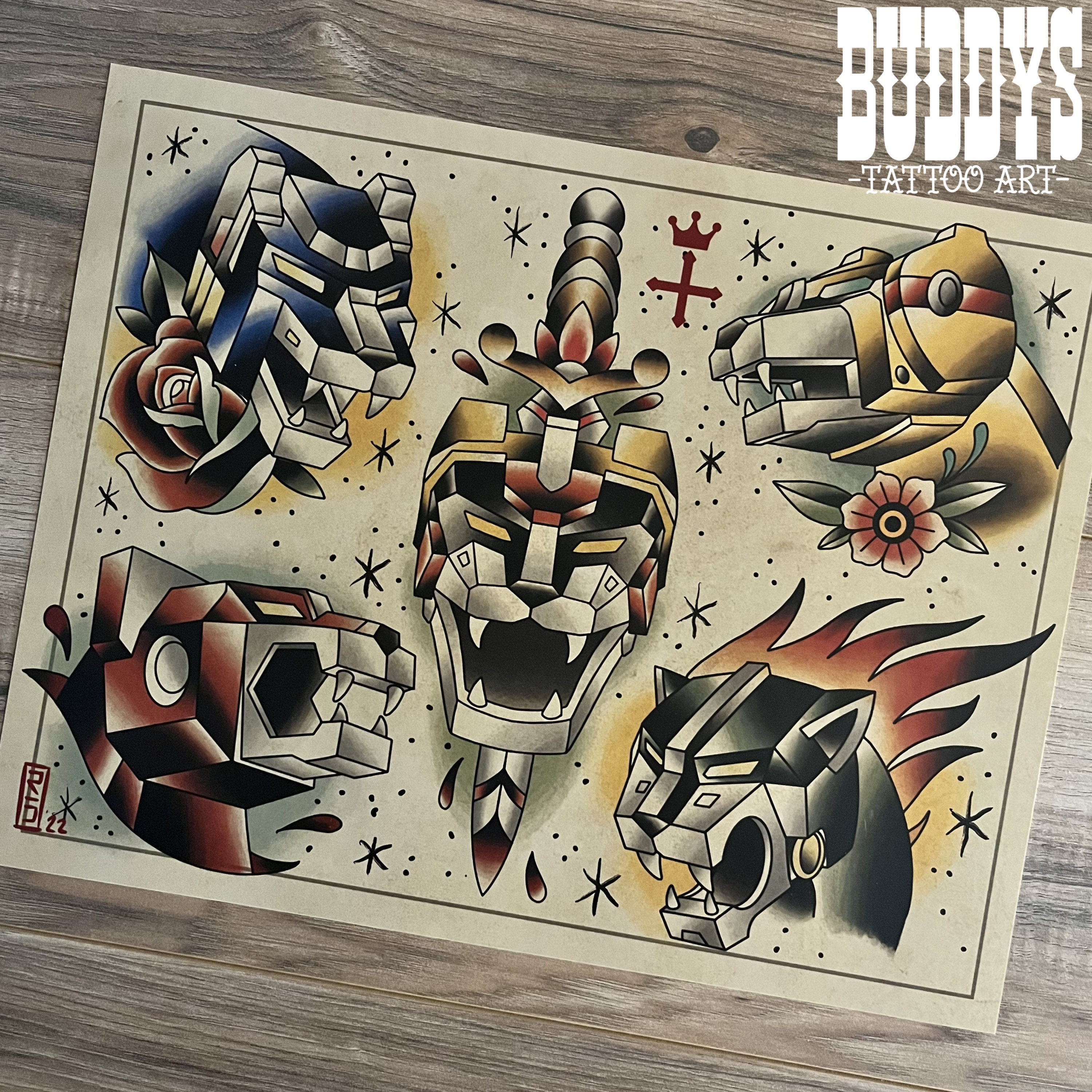 Voltron Cartoon Inspired Vintage Style Traditional Tattoo Flash Sheet ...
