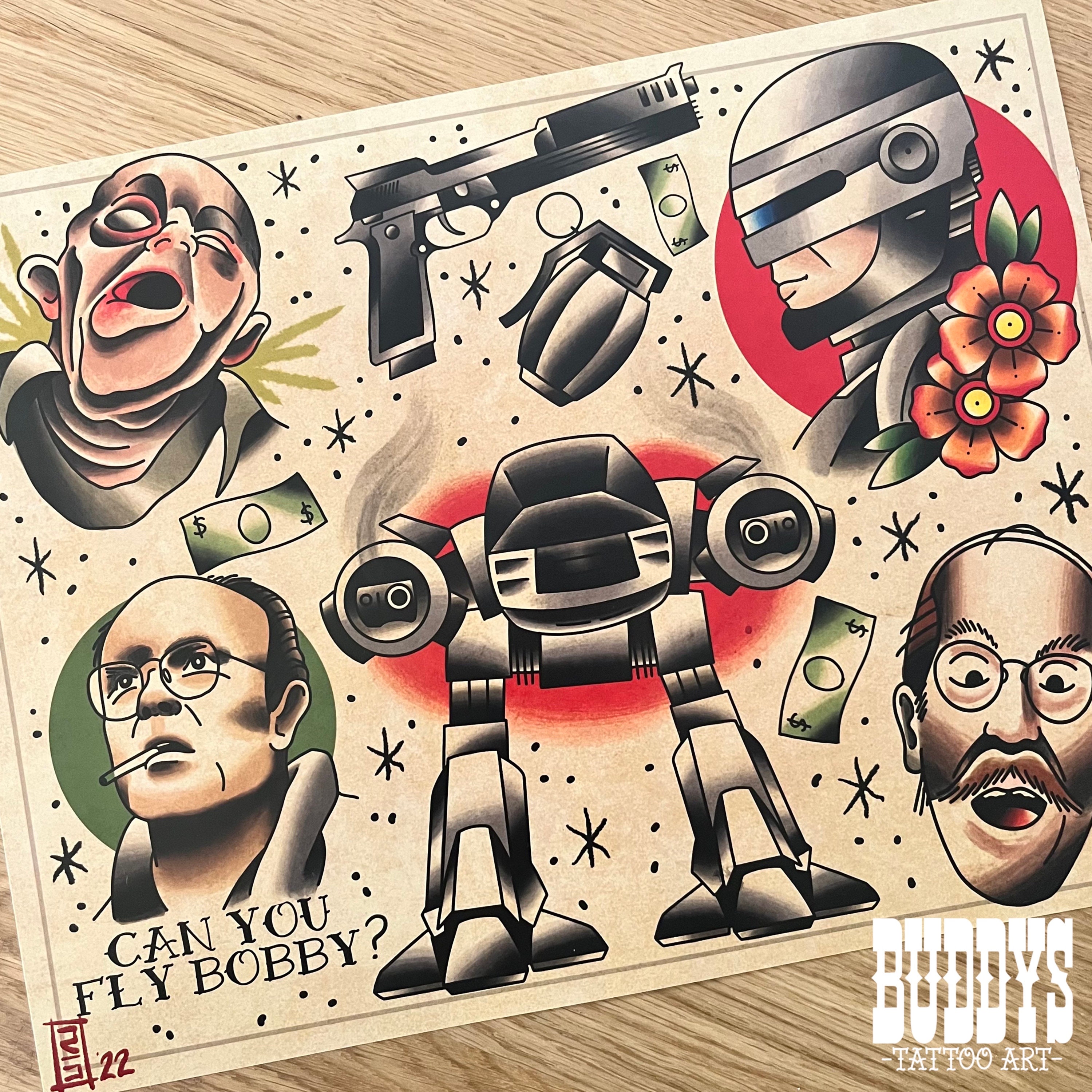 Robocop American Traditional Tattoo Flash Sheet - Etsy