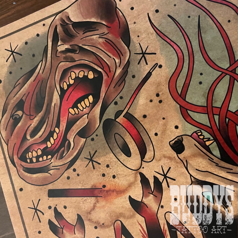 The Thing Movie Inspired Traditional Americana Horror Tattoo Flash ...