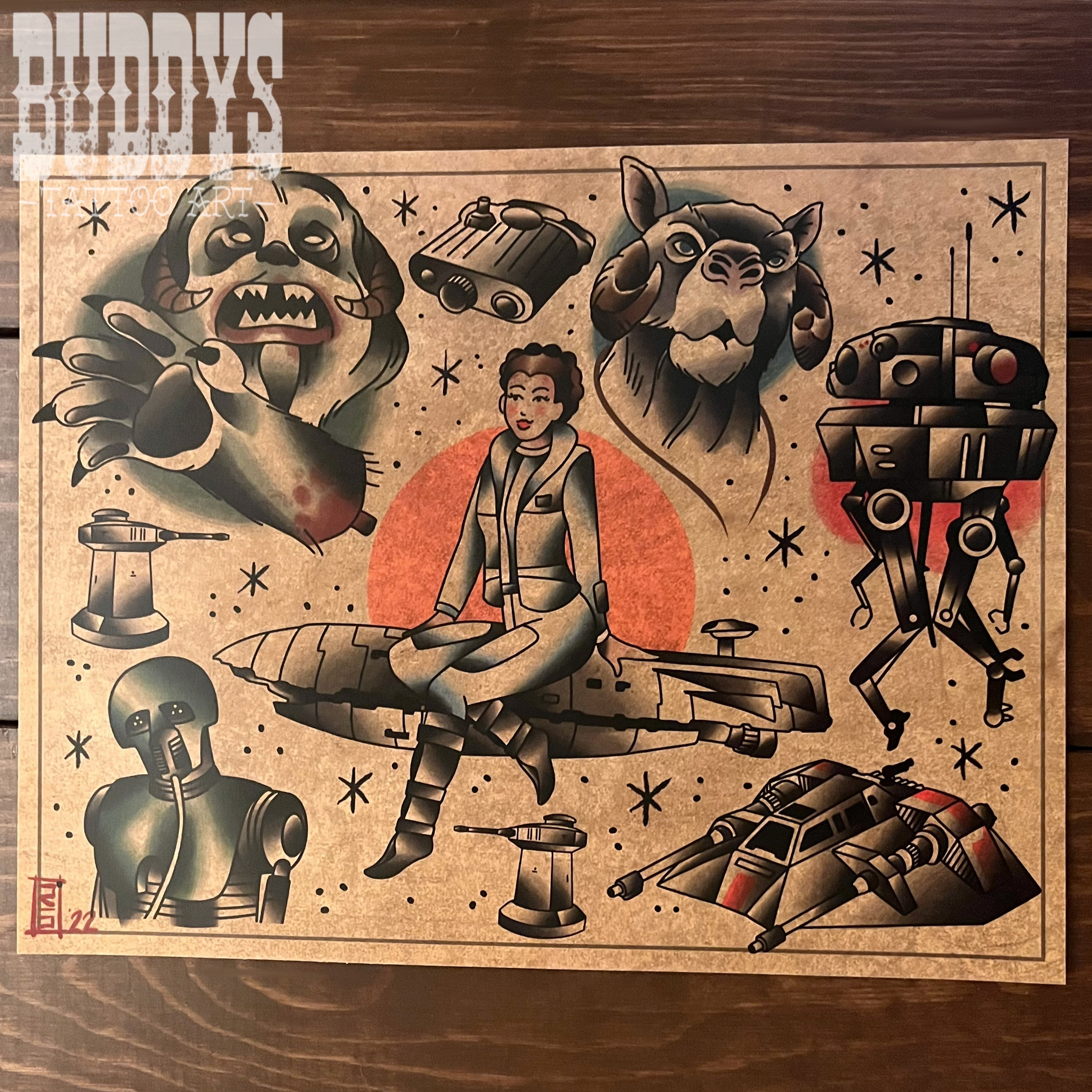 Star Wars Empire Strikes Back Tattoo Traditional Americana Flash Sheet ...