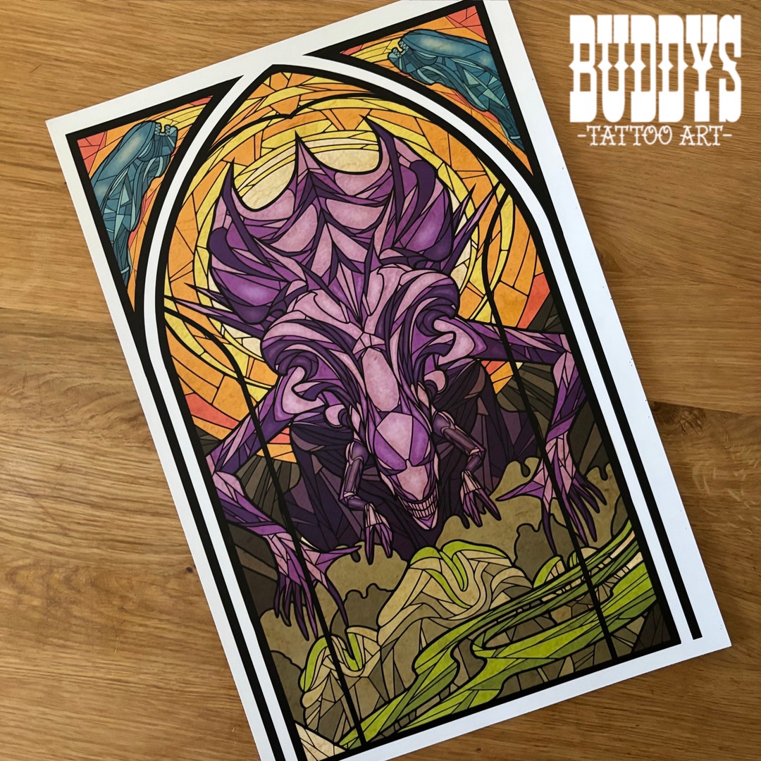 Alien Xenomorph Queen Inspired Traditional Stained Glass Religious ...