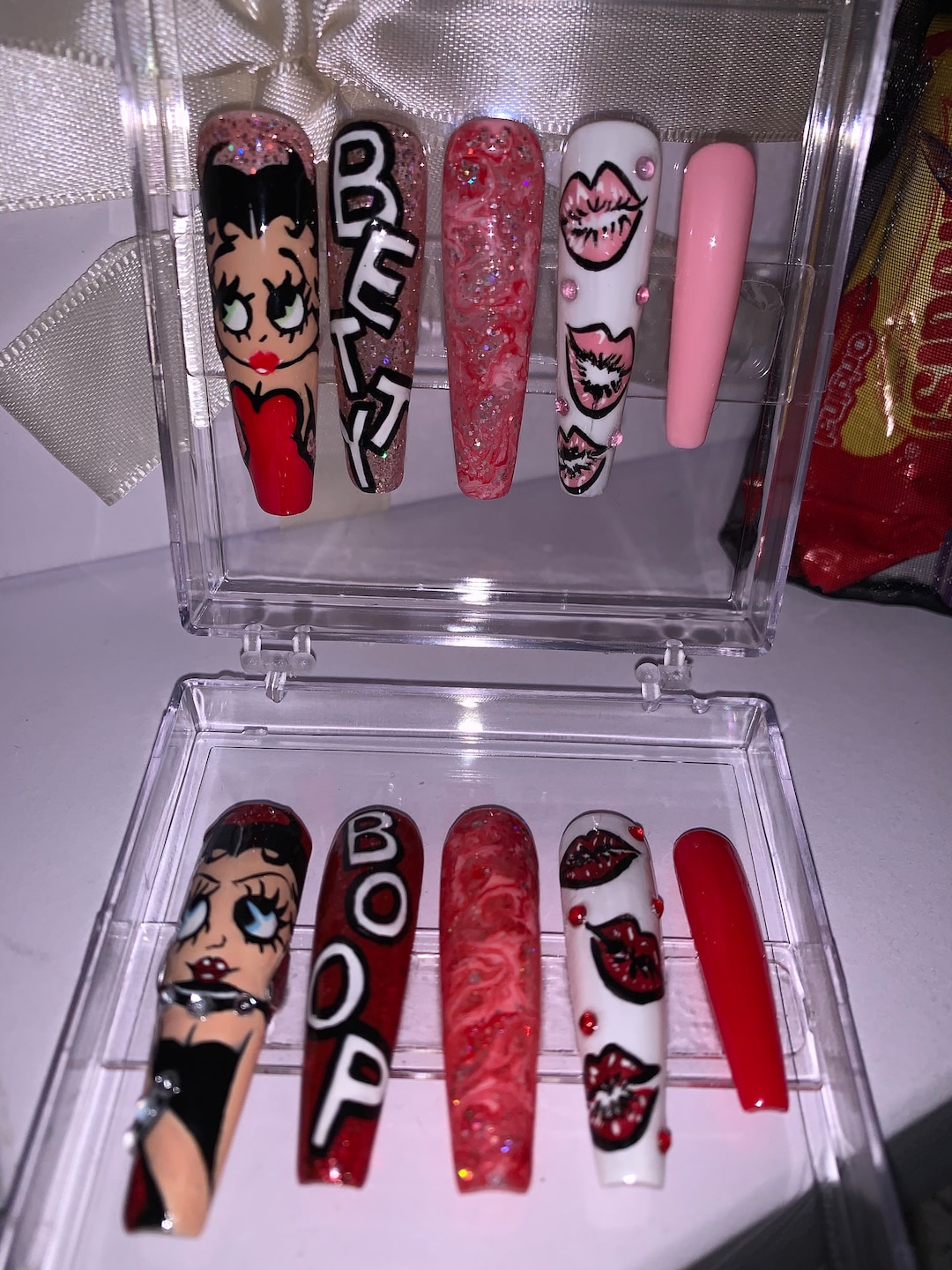 Betty Boop Press on Nails/ Spring Nail Sets/ Pink Nails/ Red Nails ...