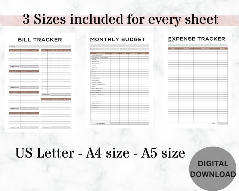 Digital Printable | Monthly Business Notes | Bill | Monthly Budget ...