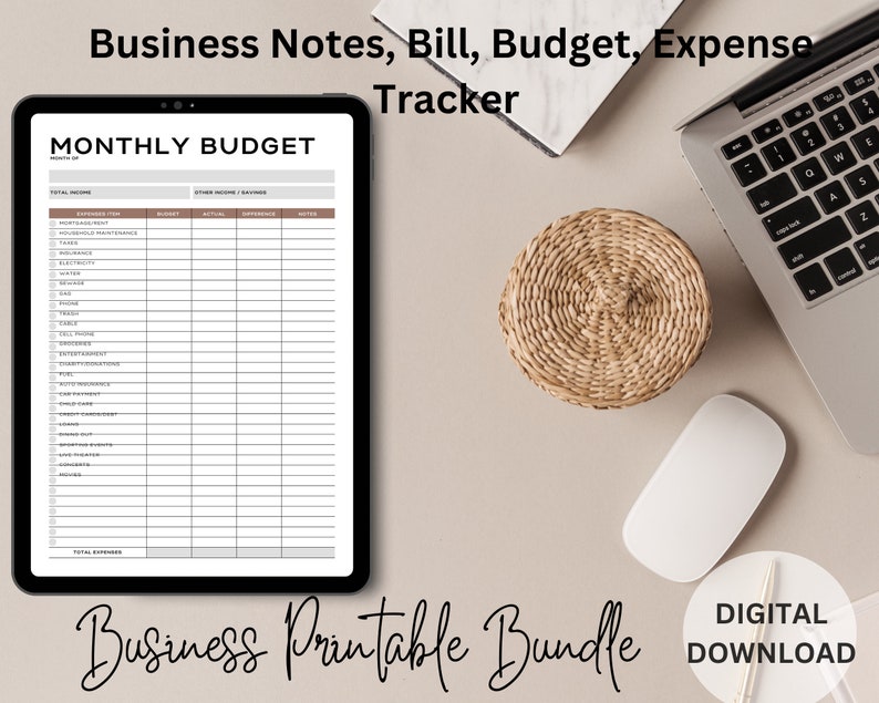 Digital Printable | Monthly Business Notes | Bill | Monthly Budget ...