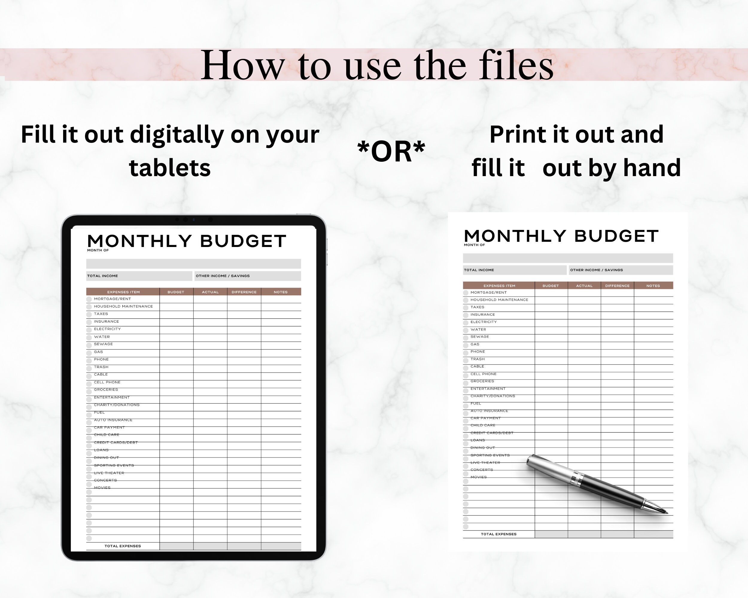 Digital Printable | Monthly Business Notes | Bill | Monthly Budget ...