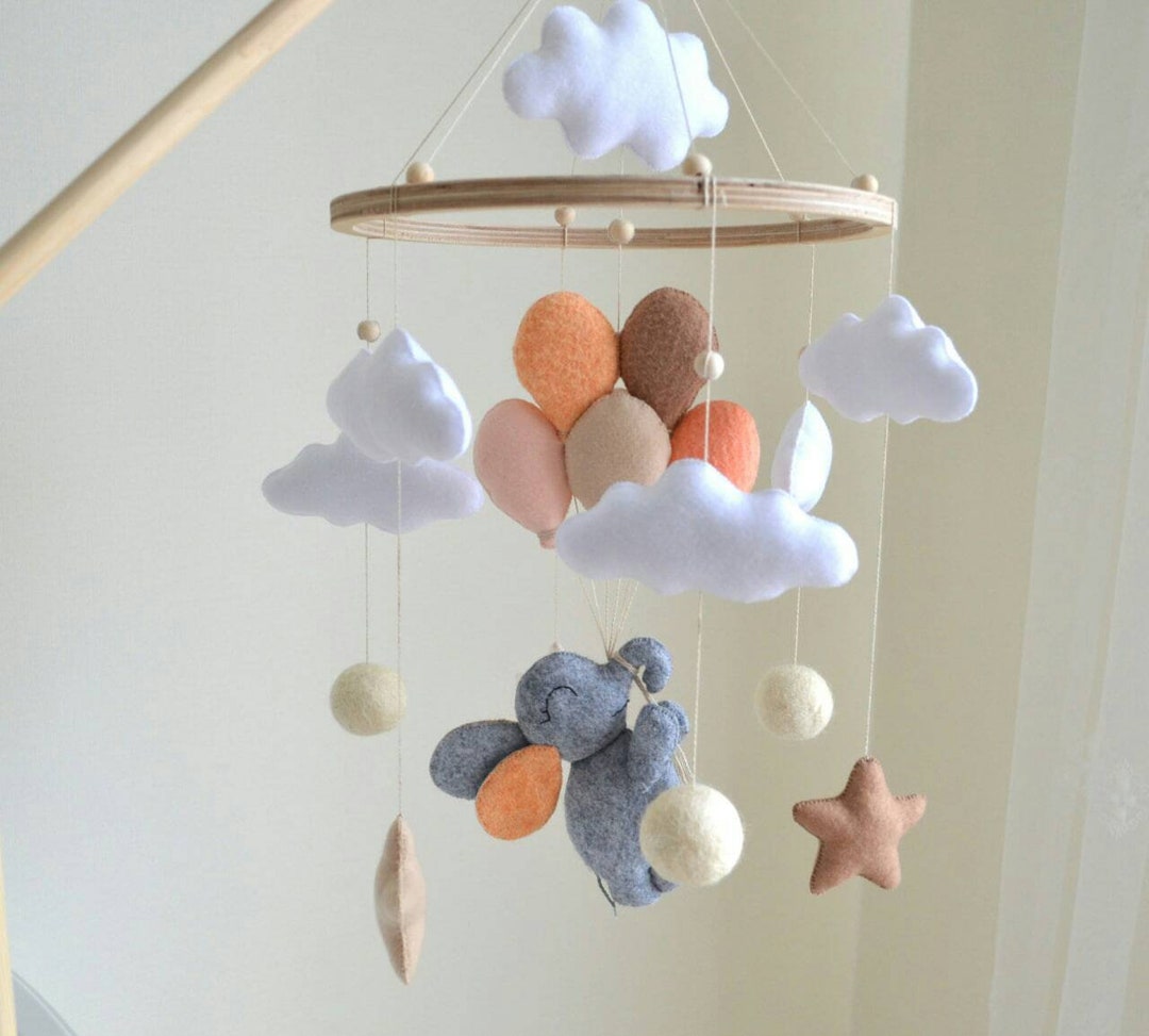 Elephant Baby Mobile, Boy Mobile, Baby Shower Gift, Crib Mobile, Musoc ...