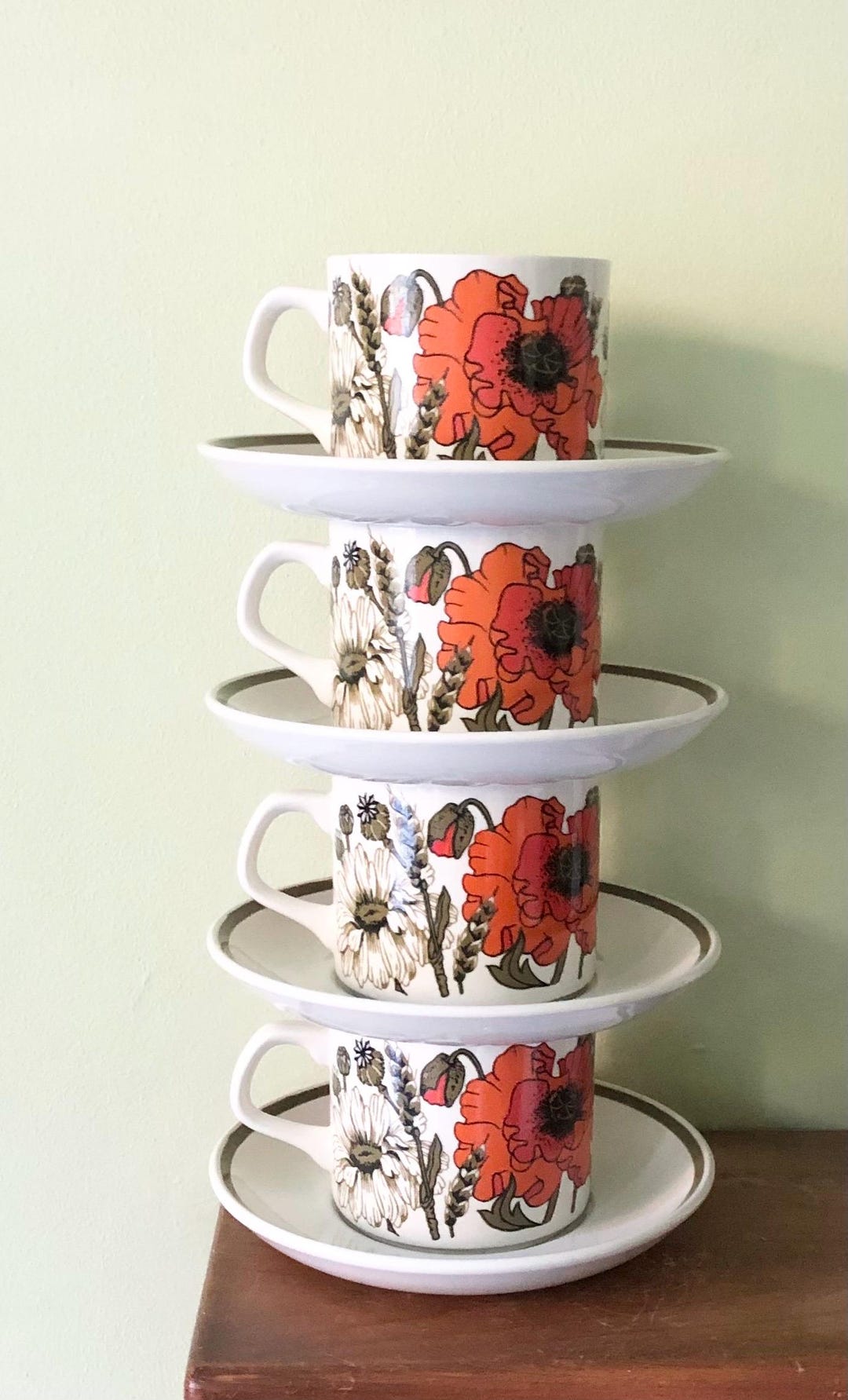 J&G Meakin Cups and Saucers Poppy 1973 Set of 4 - Etsy