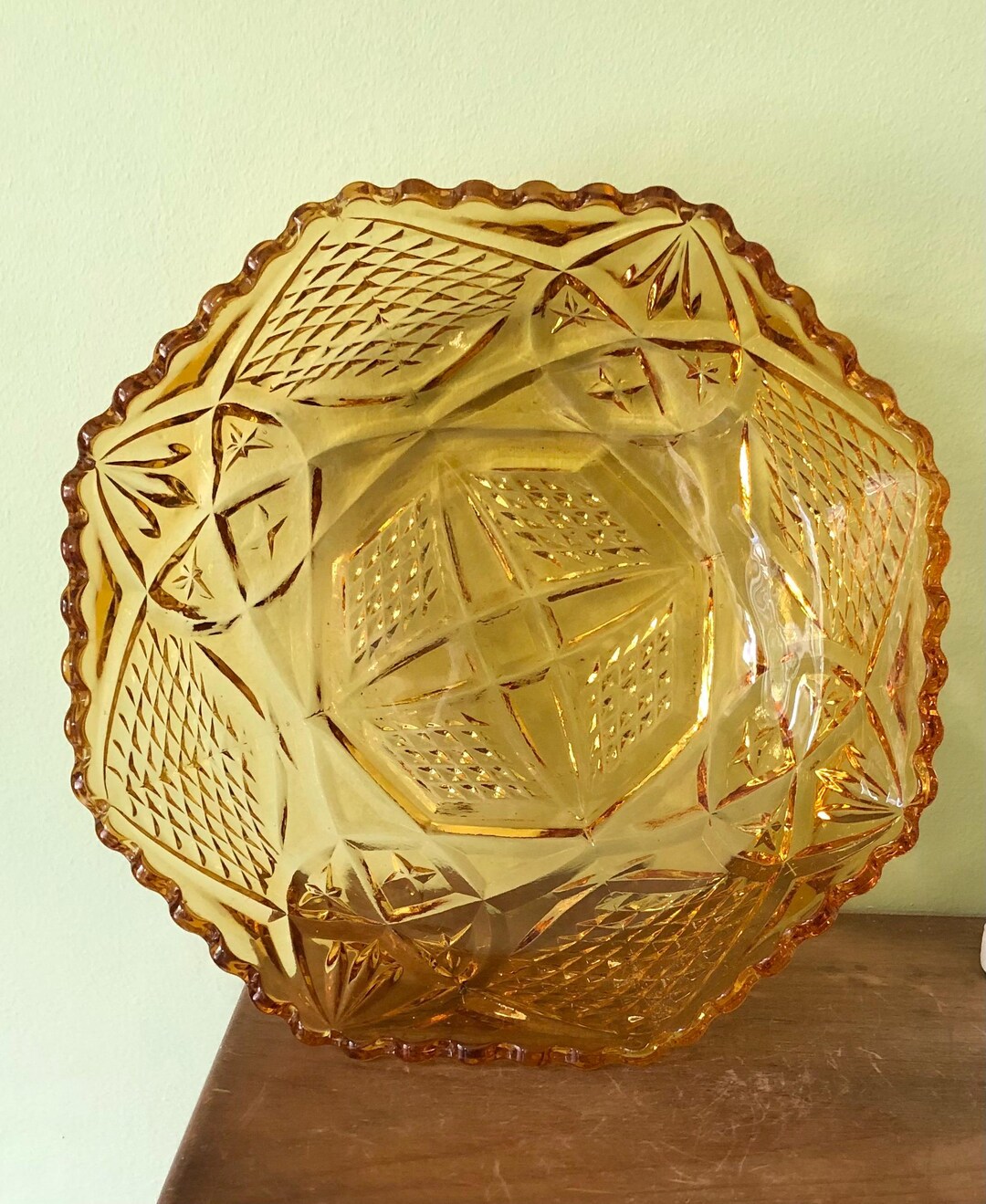Amber Pressed Glass Bowl | Octagon Shape Glass Bowl - Etsy