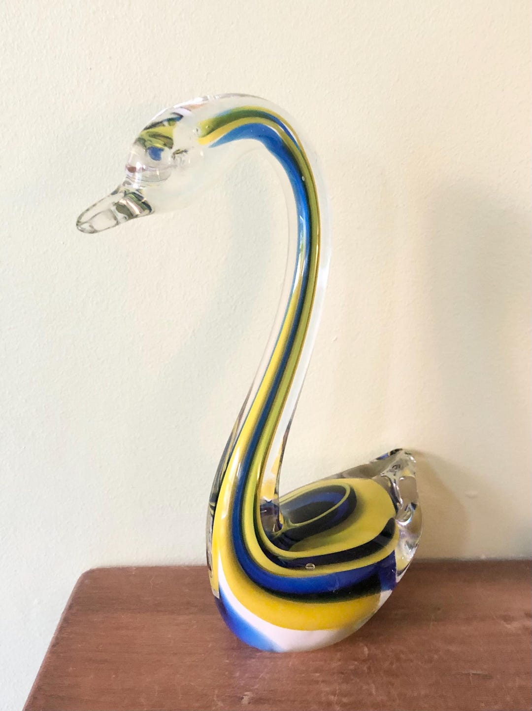 Art Glass Swan Yellow and Blue Glass Swan - Etsy