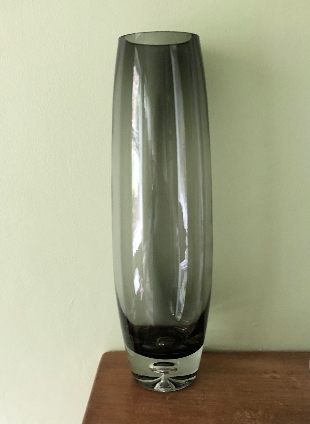 Mid Century Smoke Glass Vase Art Glass Vase Clear Bubble Base 30cm ...