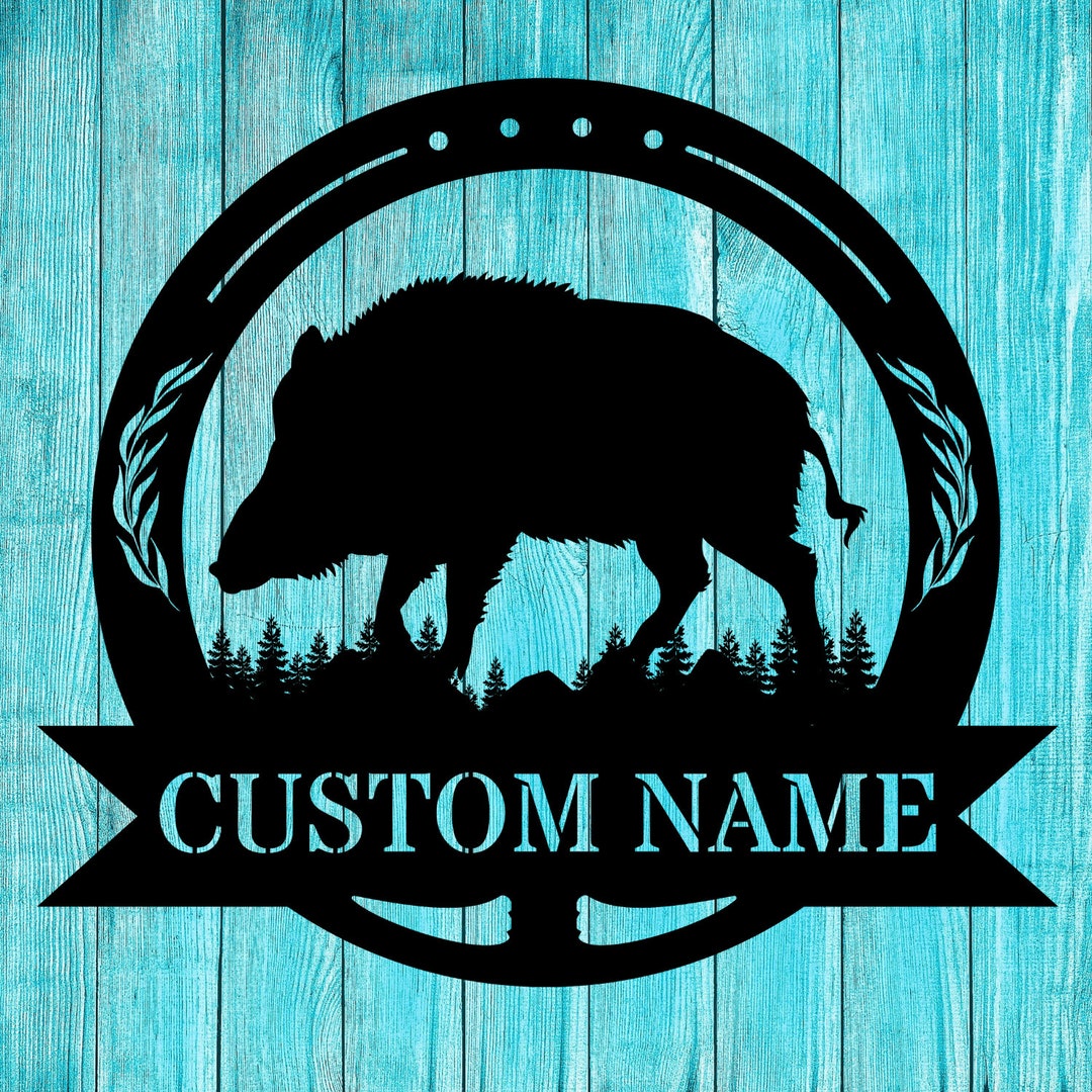 Wild Boar Metal Print Personalized Hunting Sign Monogram Metal Sign ...