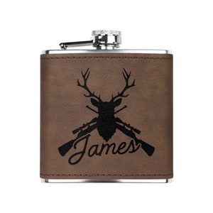 Personalized Hunting Gift, Flask for Men Who Love Hunting, Leather ...