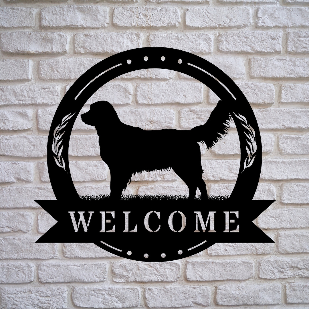Golden Retriever Welcome Sign, Metal Wall Art Home Decor, Gift for ...