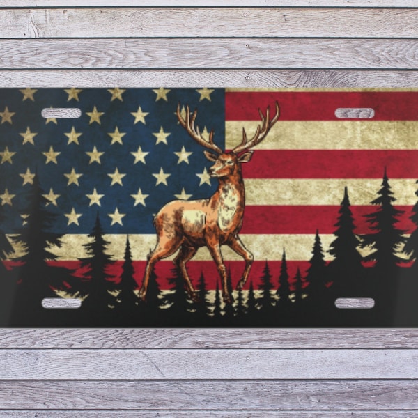 American Flag and Deer License Plate - Etsy