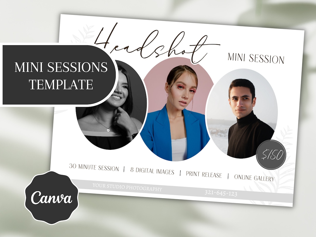 Headshot Mini Session Template for Photographers, Canva Marketing ...