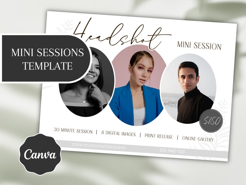 Headshot Mini Session Template for Photographers, Canva Marketing ...