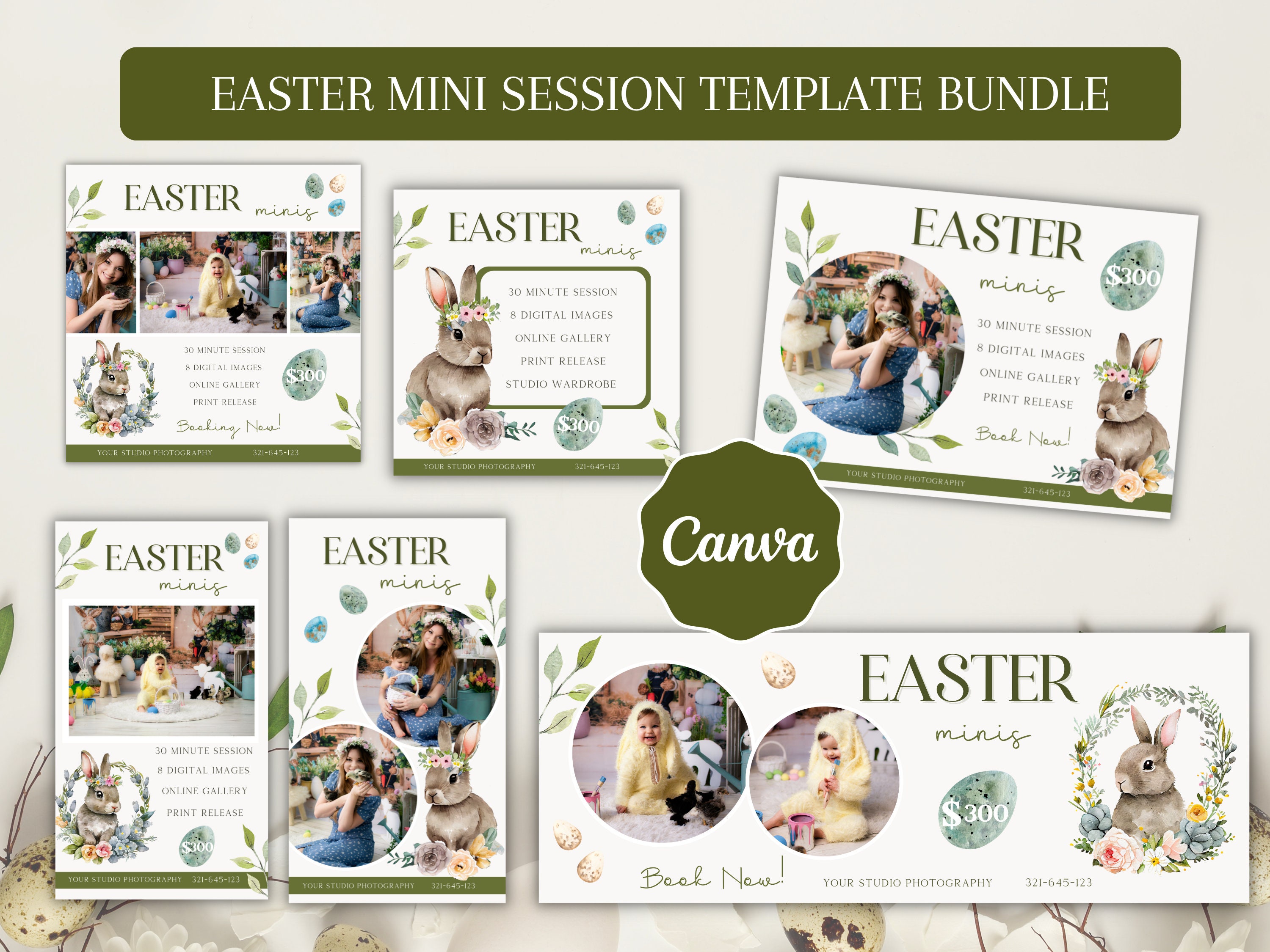 Easter Mini Session Template Bundle, Easter Photography Flyer, Canva ...