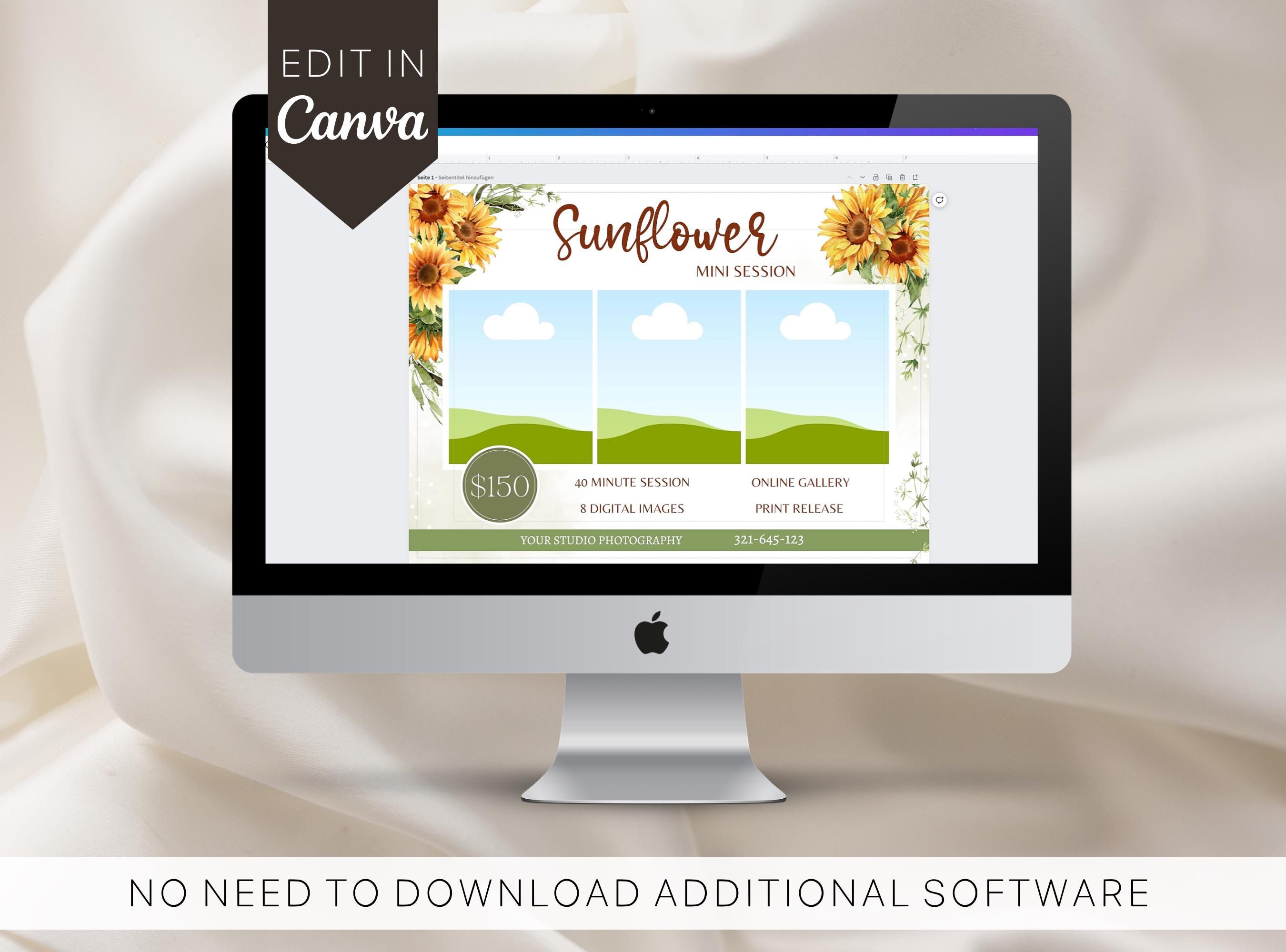 Sunflower Mini Session Template: Canva Photography Marketing Flyer - Etsy