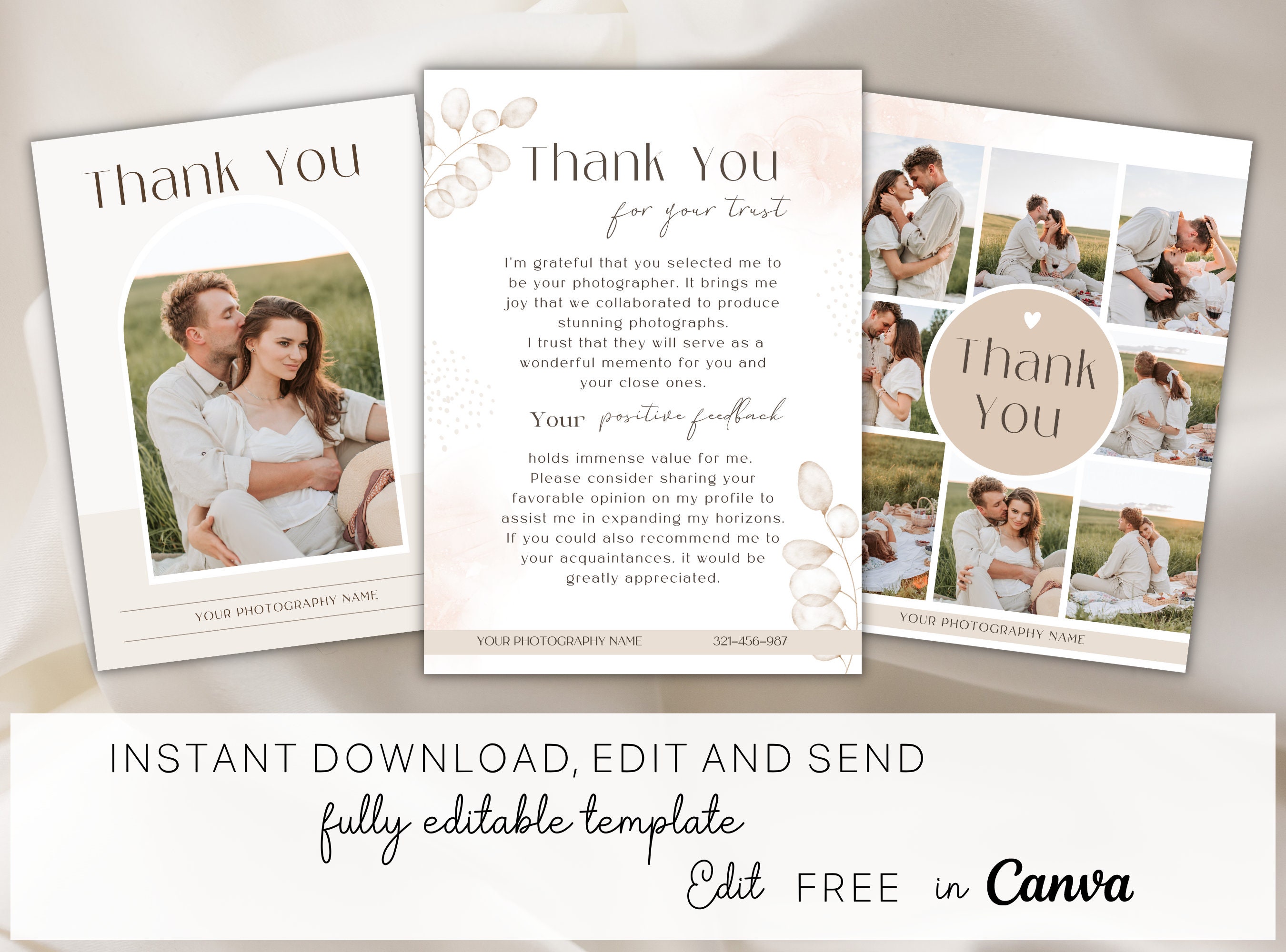 Client Thank You Card Template for Photographers, Canva Thank You ...
