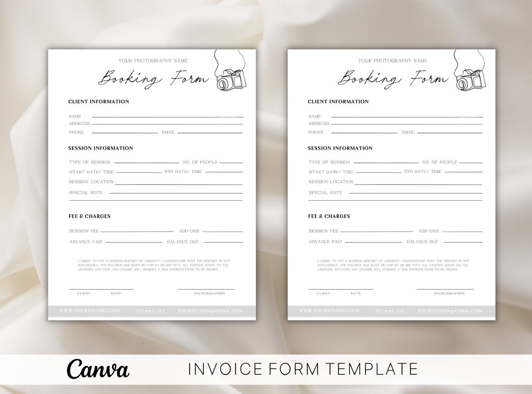 Booking Form Template for Photographers, Canva Business Form Template ...