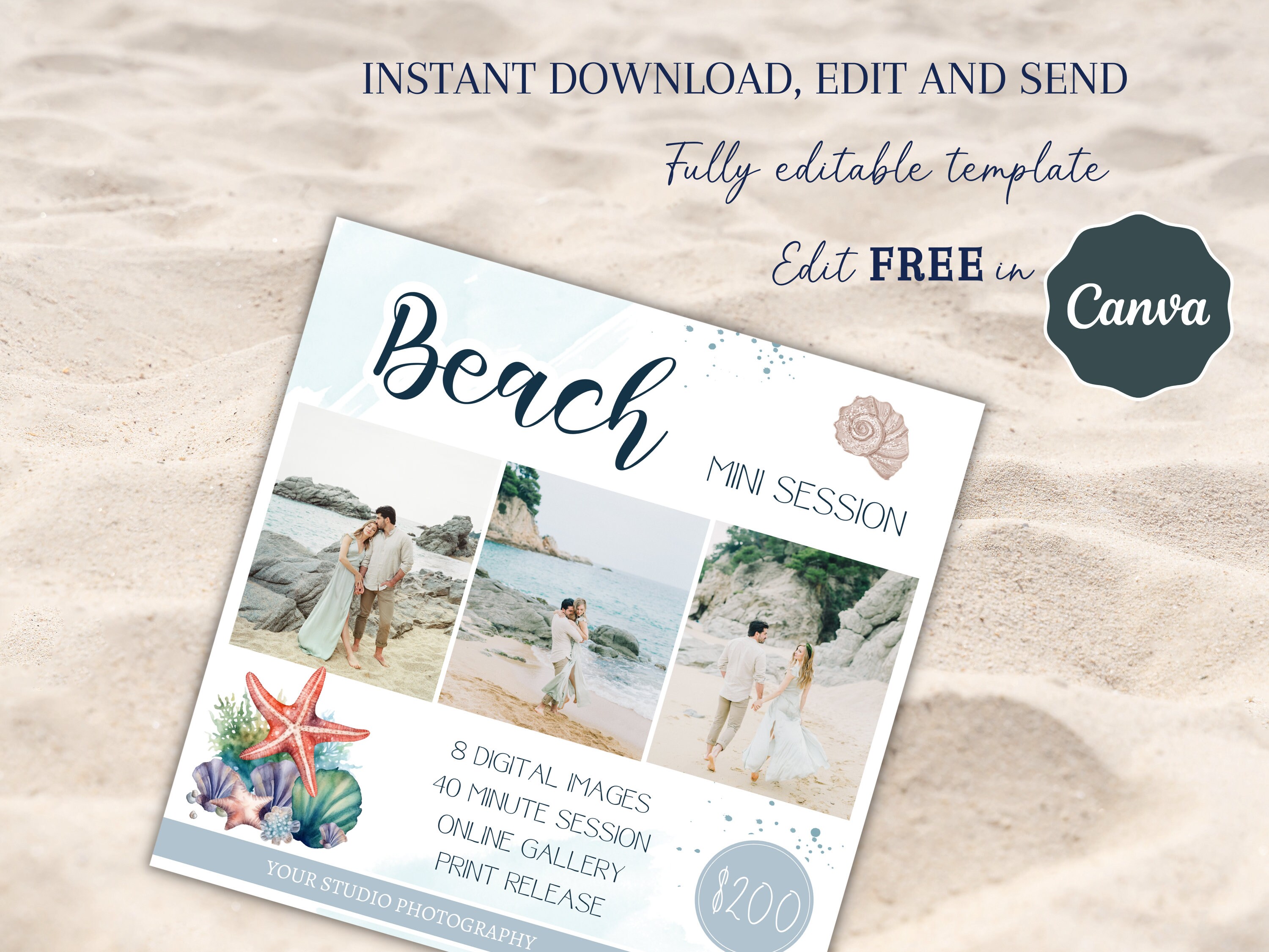 Beach Mini Session Template for Photographers, Canva Marketing Template ...