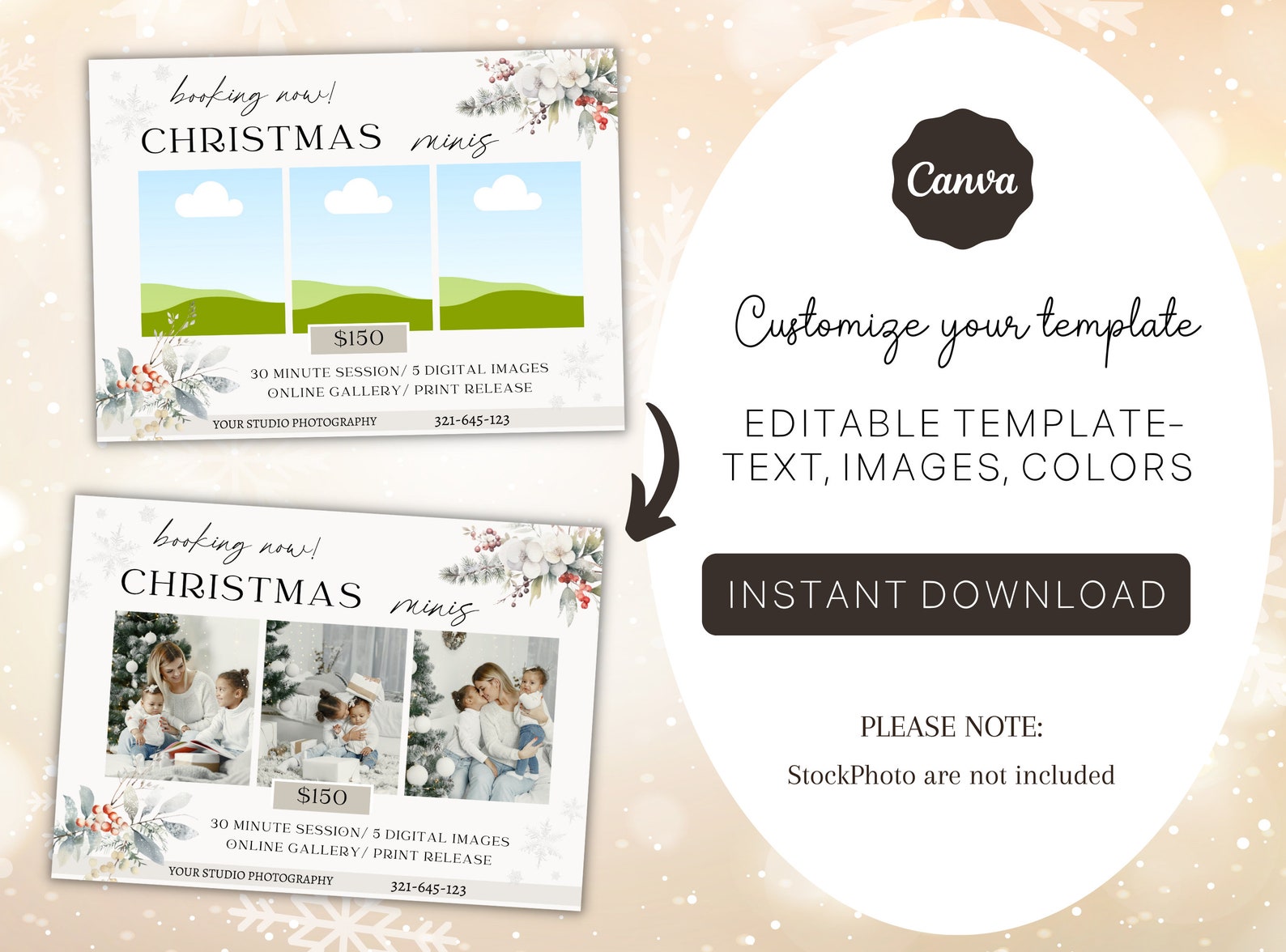 Christmas Mini Session Template: Canva Holiday Marketing Board (digital ...
