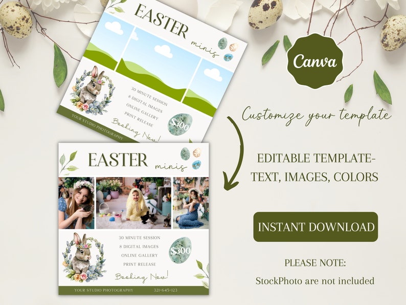 Easter Mini Session Template for Photographers Canva - Etsy