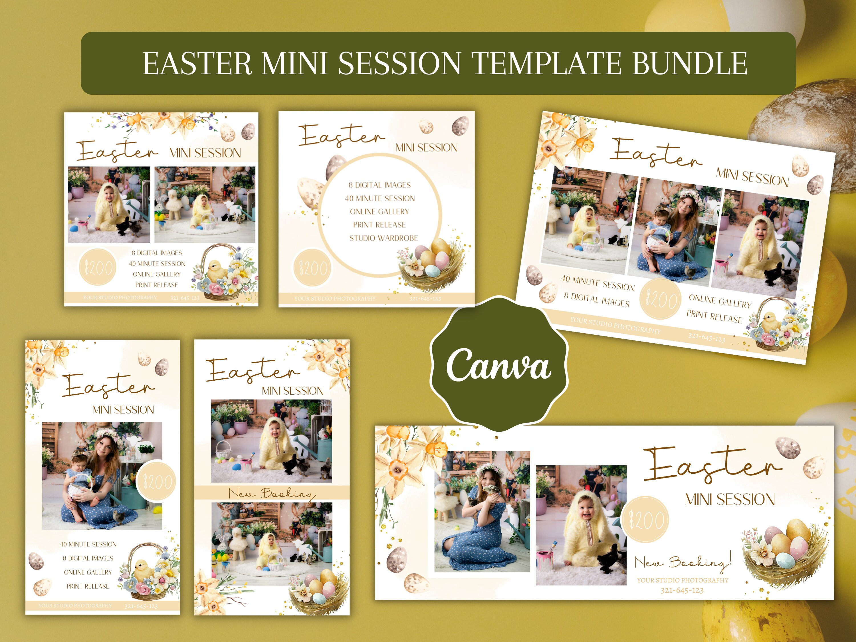 Easter Mini Session Canva Template Bundle, Easter Marketing Board for ...