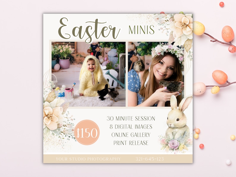 Easter Mini Session Canva Template for Photographers, Easter ...